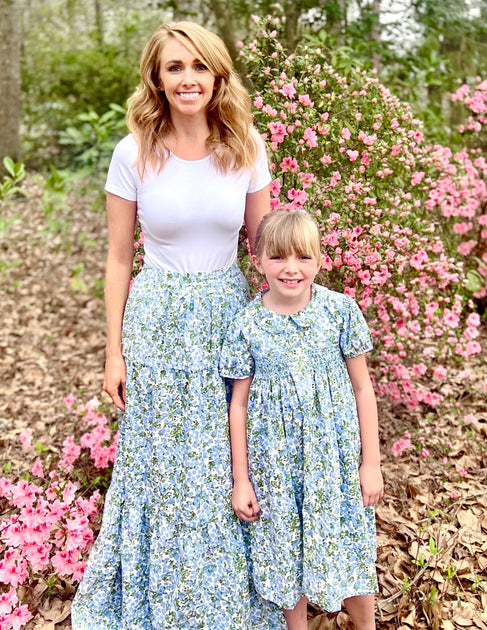 Smocked Charlotte Dress- Hydrangea & Bee Floral – Pleats and Stitches